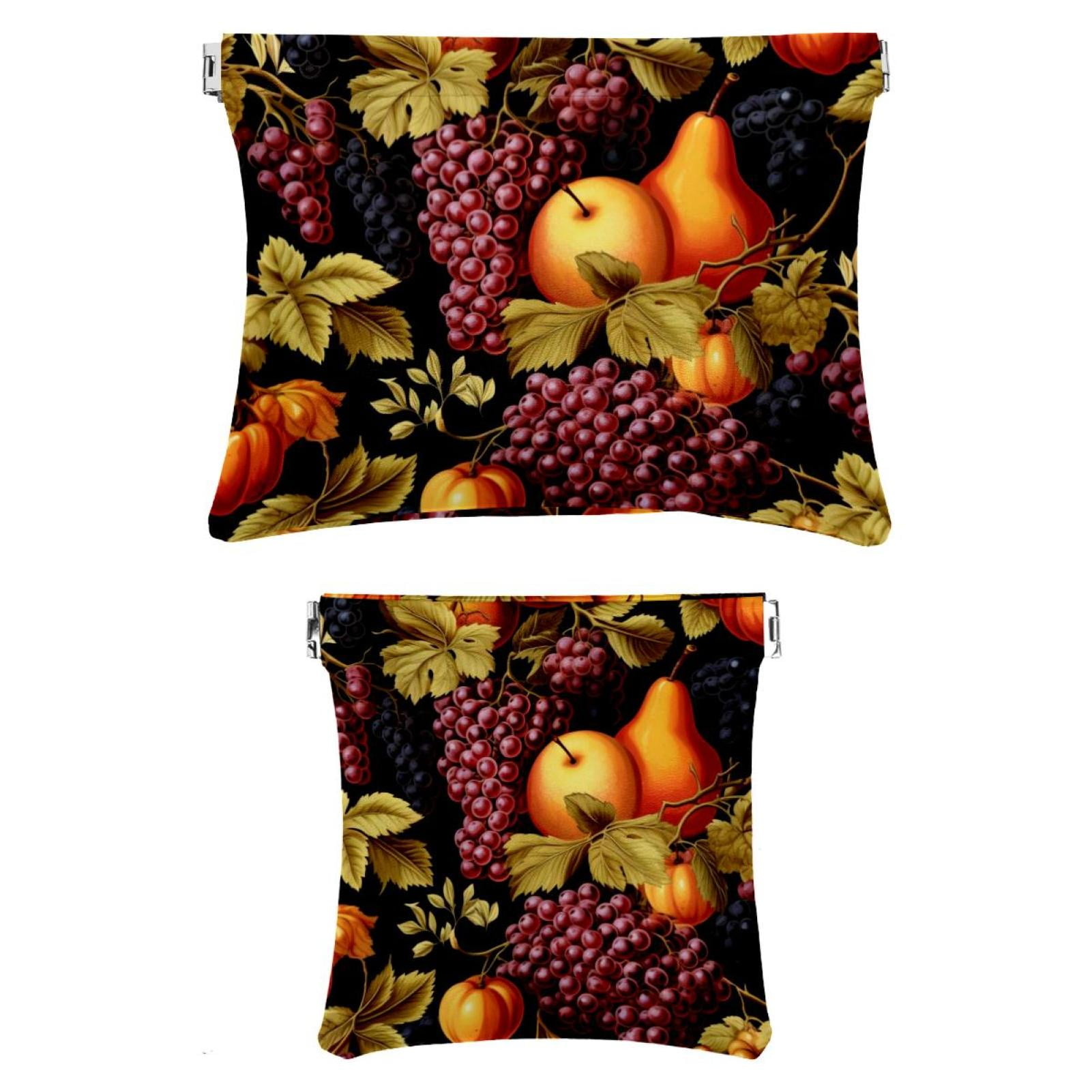Ownta Thanksgiving Fruits Pattern Portable 2 Pack Pu Leather Makeup Bag