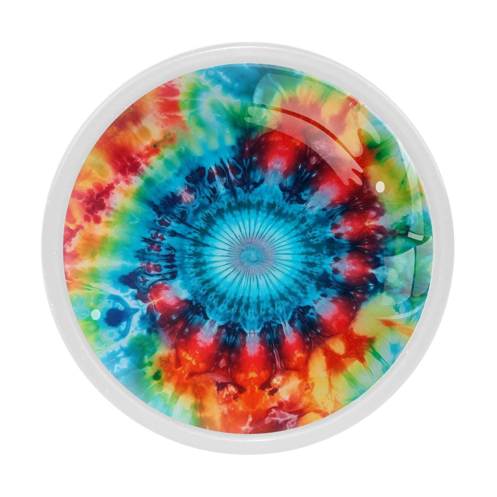 OWNTA Tie Dye Pattern 4PCS Round Glass Drawer Handles Knobs Pulls with ...