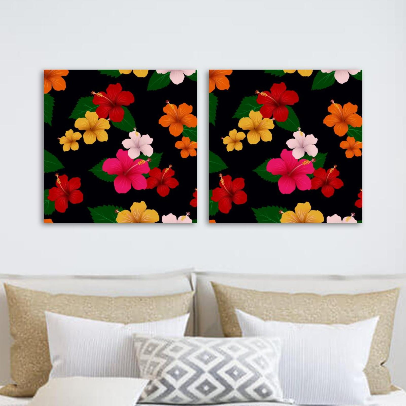 Ownta Tropical Flora With Hibiscus Flowers Leaves Pattern 2pc Canvas