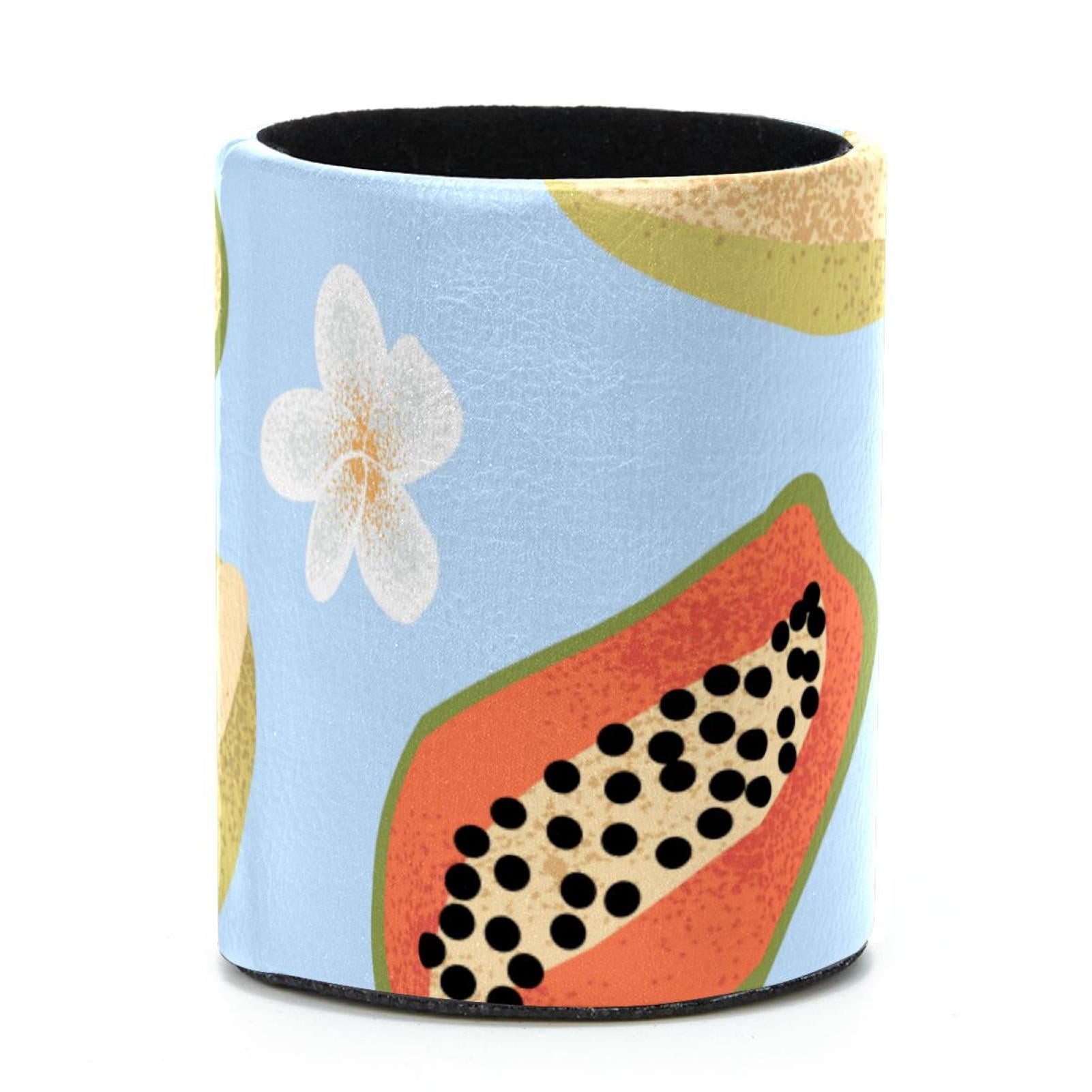 Ownta Tropical Fruits Pattern Pvc Leather Cylinder Pen Holder Pencil