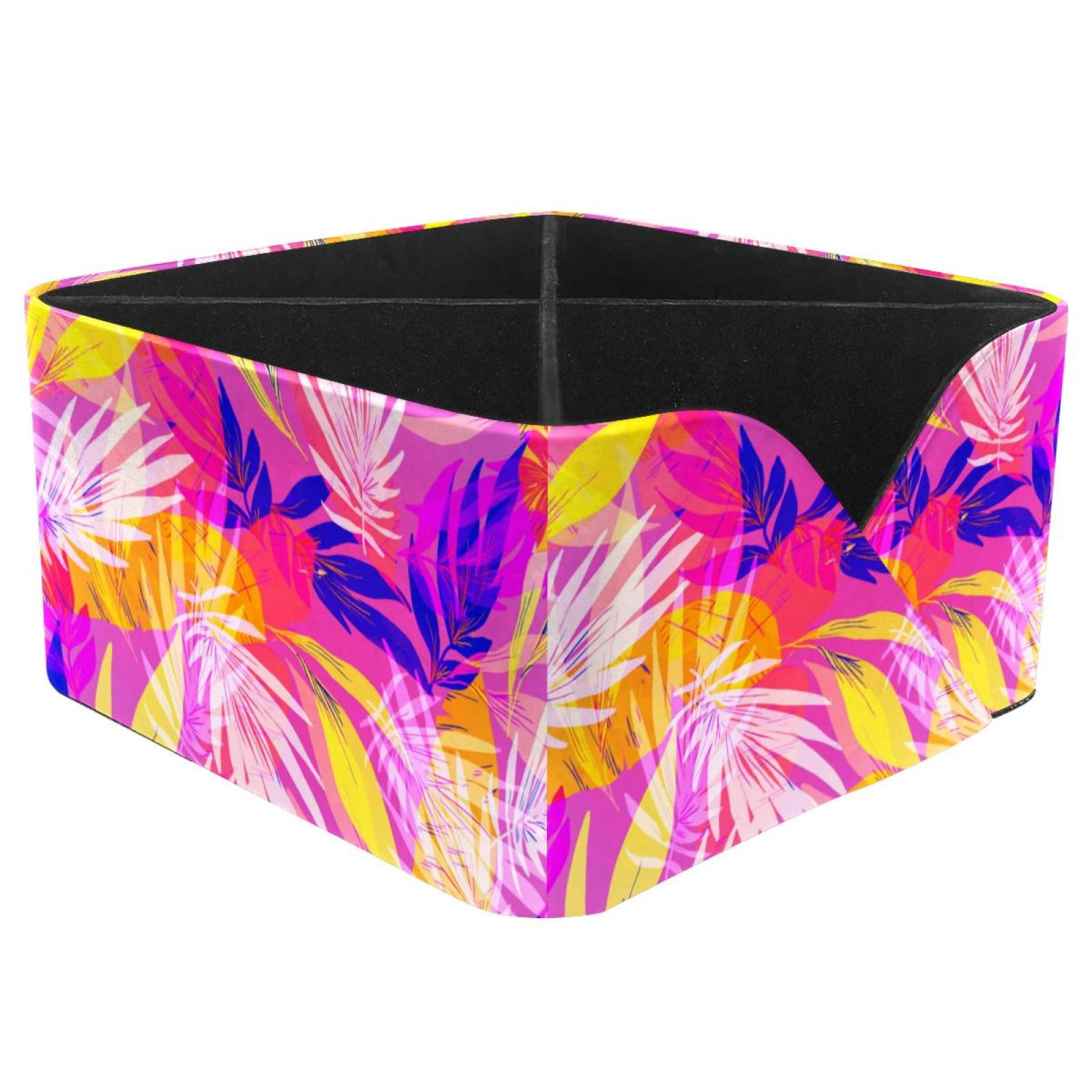 Ownta Tropical Pink Leaf Pattern Square Pencil Storage Case With 4