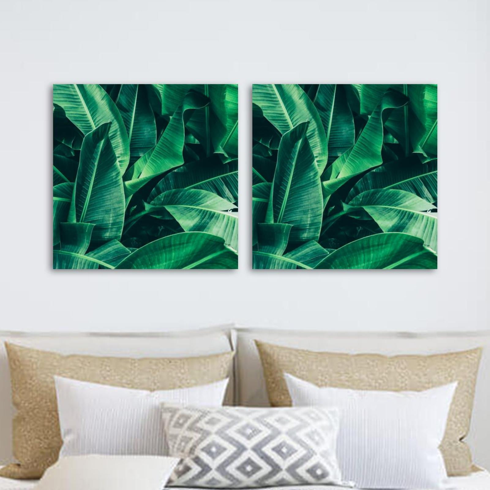 Ownta Tropical Summer Plant Green Leaves Pattern 2pc Canvas Wall Art
