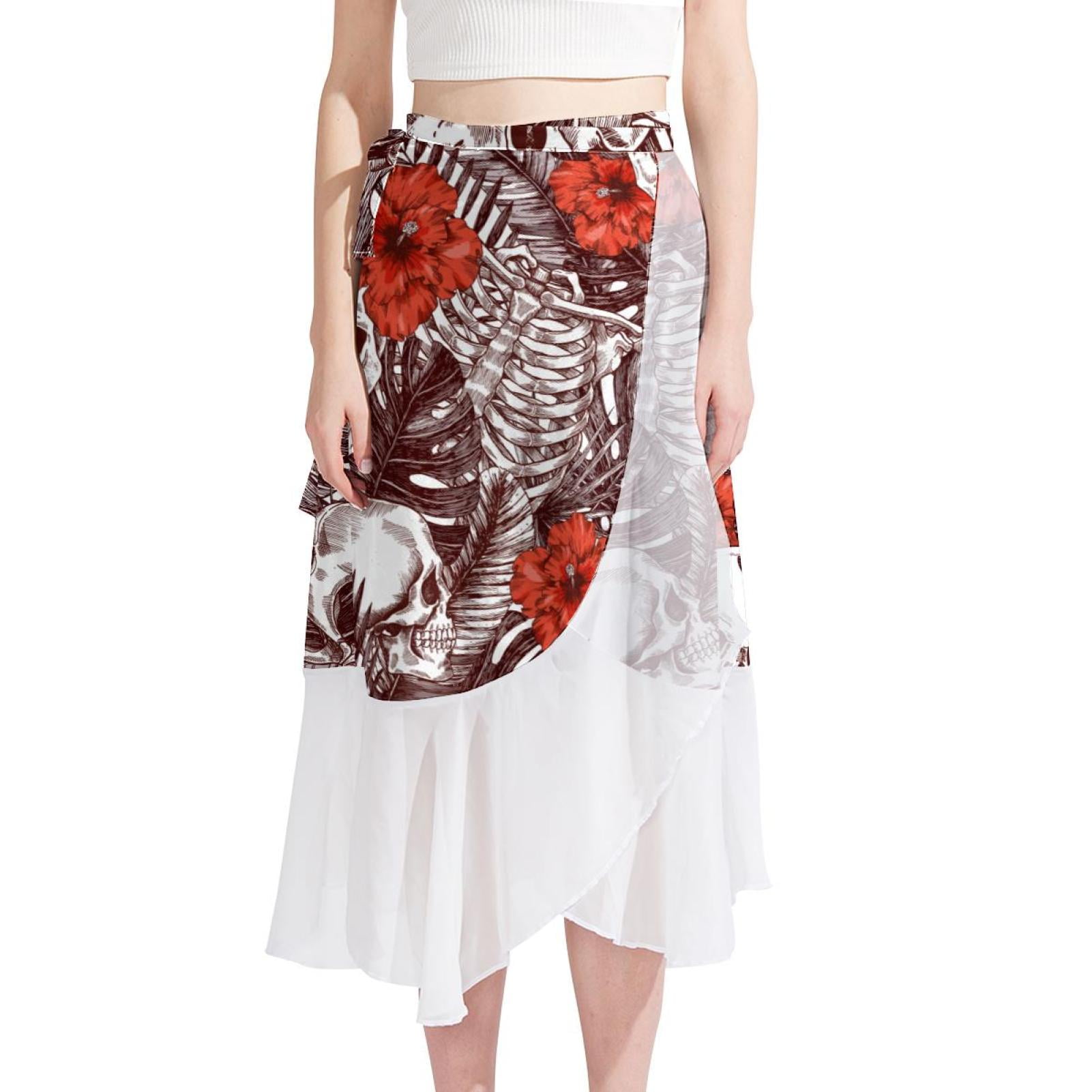 OWNTA Tropical Vintage Skull Pattern Stunning Chiffon Beach Skirts: Women's Breathable and ...