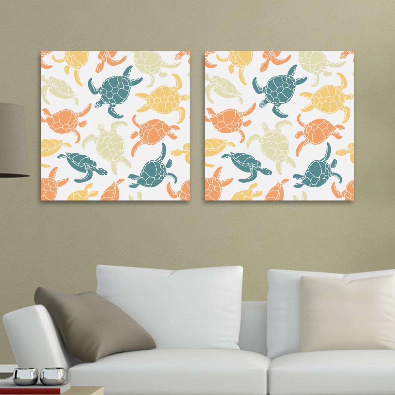 OWNTA Turtles Sea Pattern 2PC Canvas Wall Art Paintings for Living Room Canvas Frameless Print ...