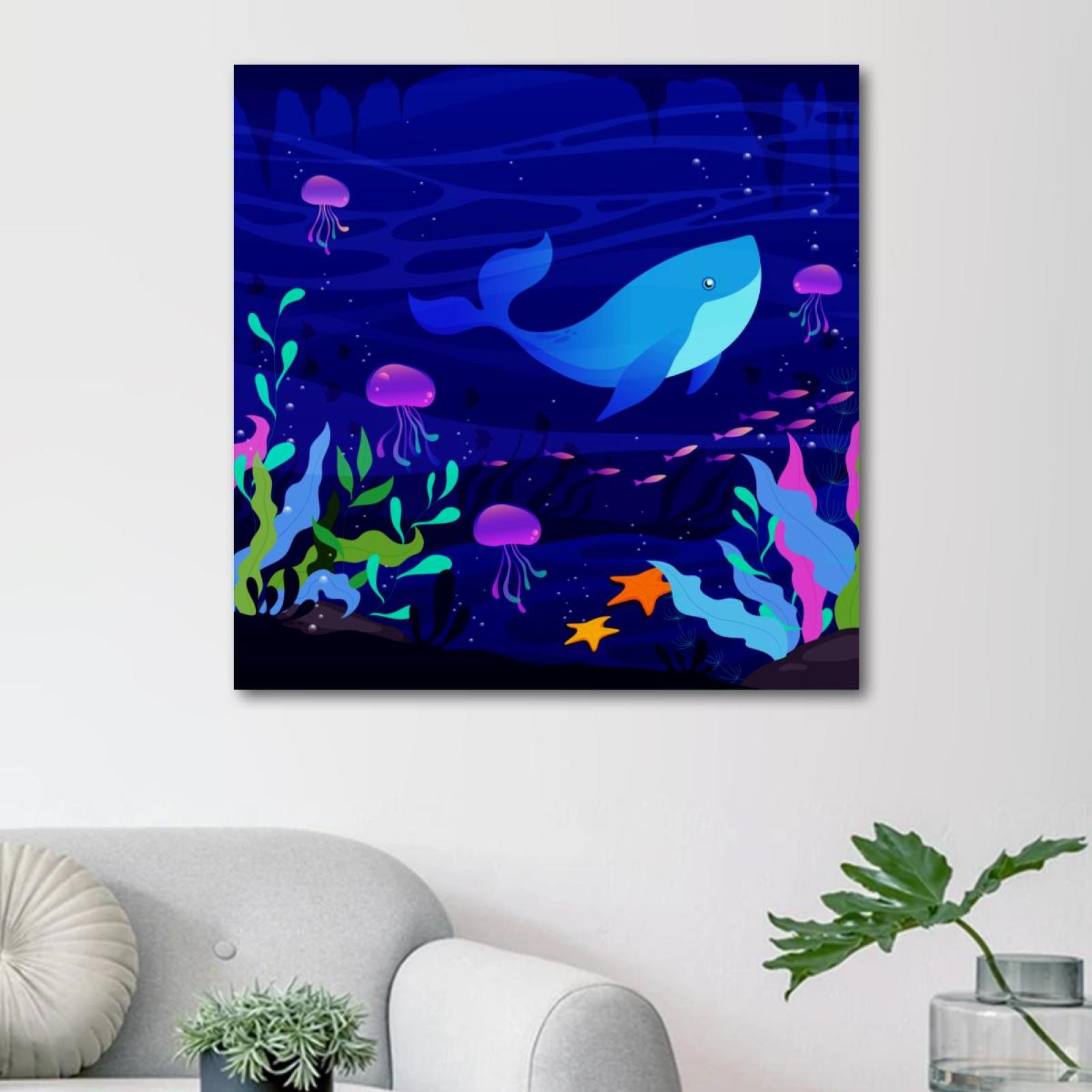 OWNTA Underwater Blue Whale Pattern Canvas Wall Art Paintings for ...