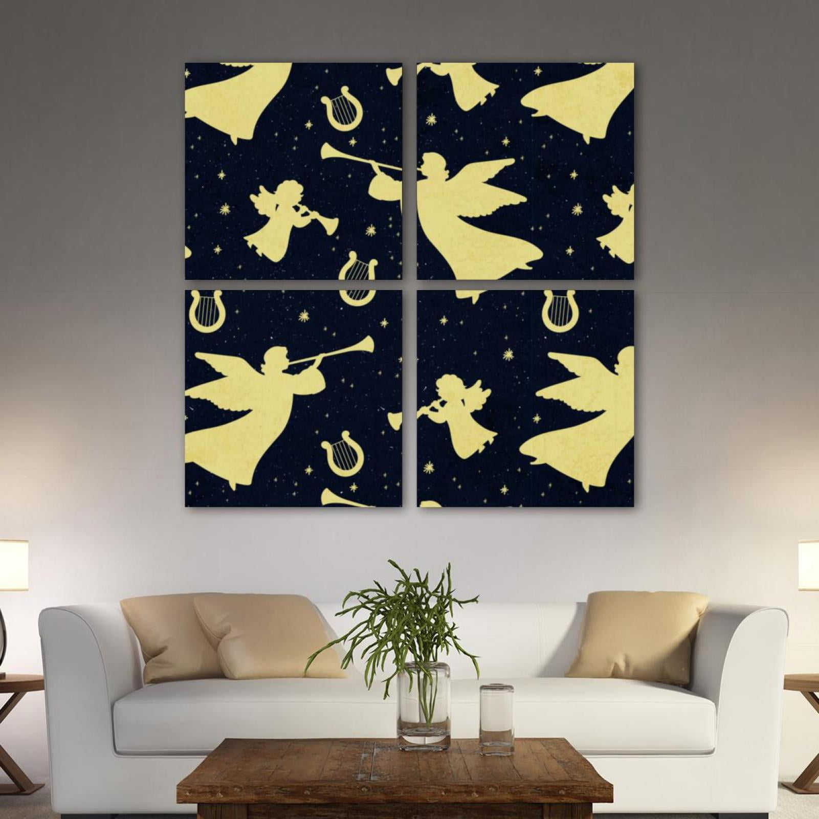 OWNTA Vintage Angels Harps Trumpets Pattern 4PC Canvas Wall Art ...
