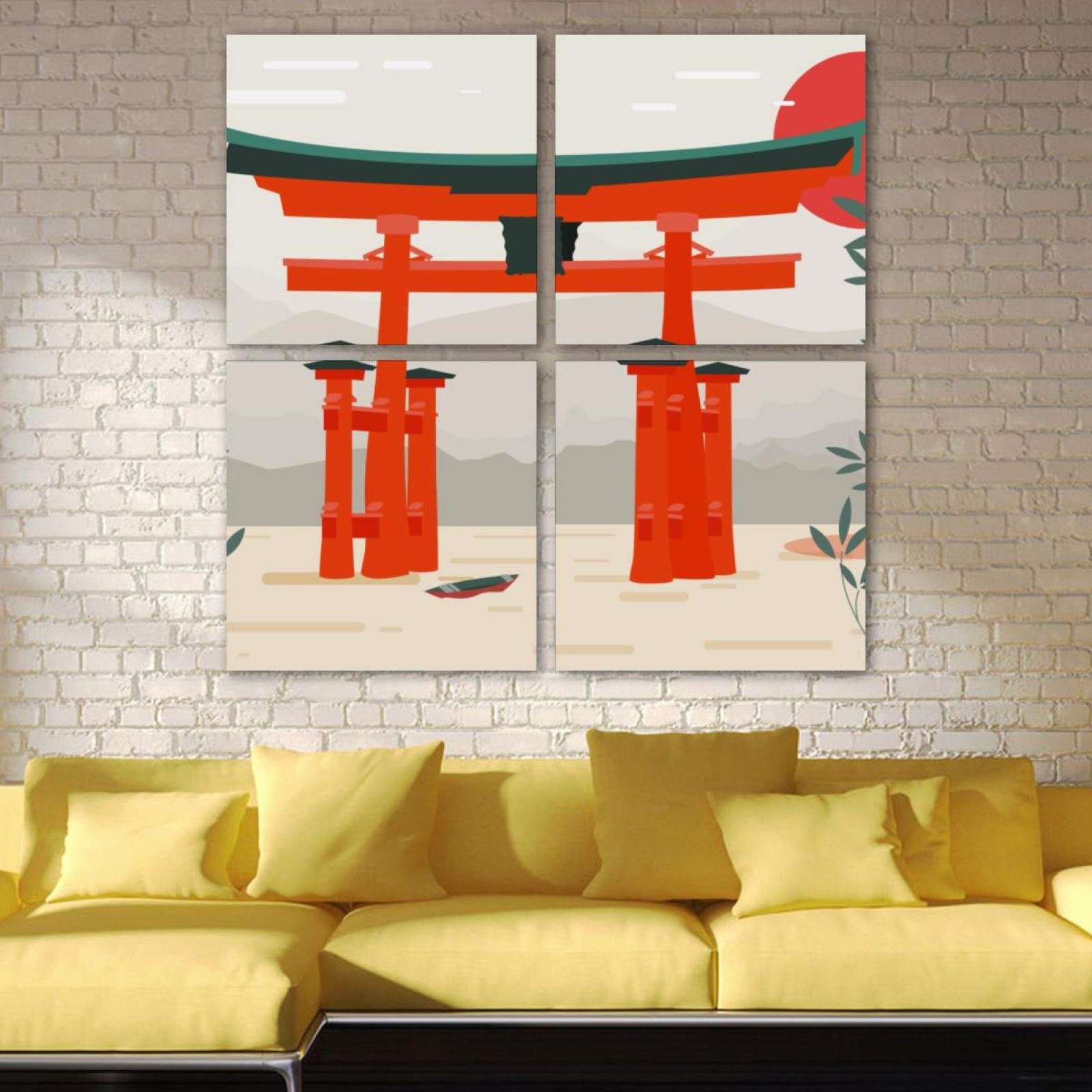 OWNTA Vintage Japan Torii Bamboo Sunset Pattern 4PC Frameless Canvas ...