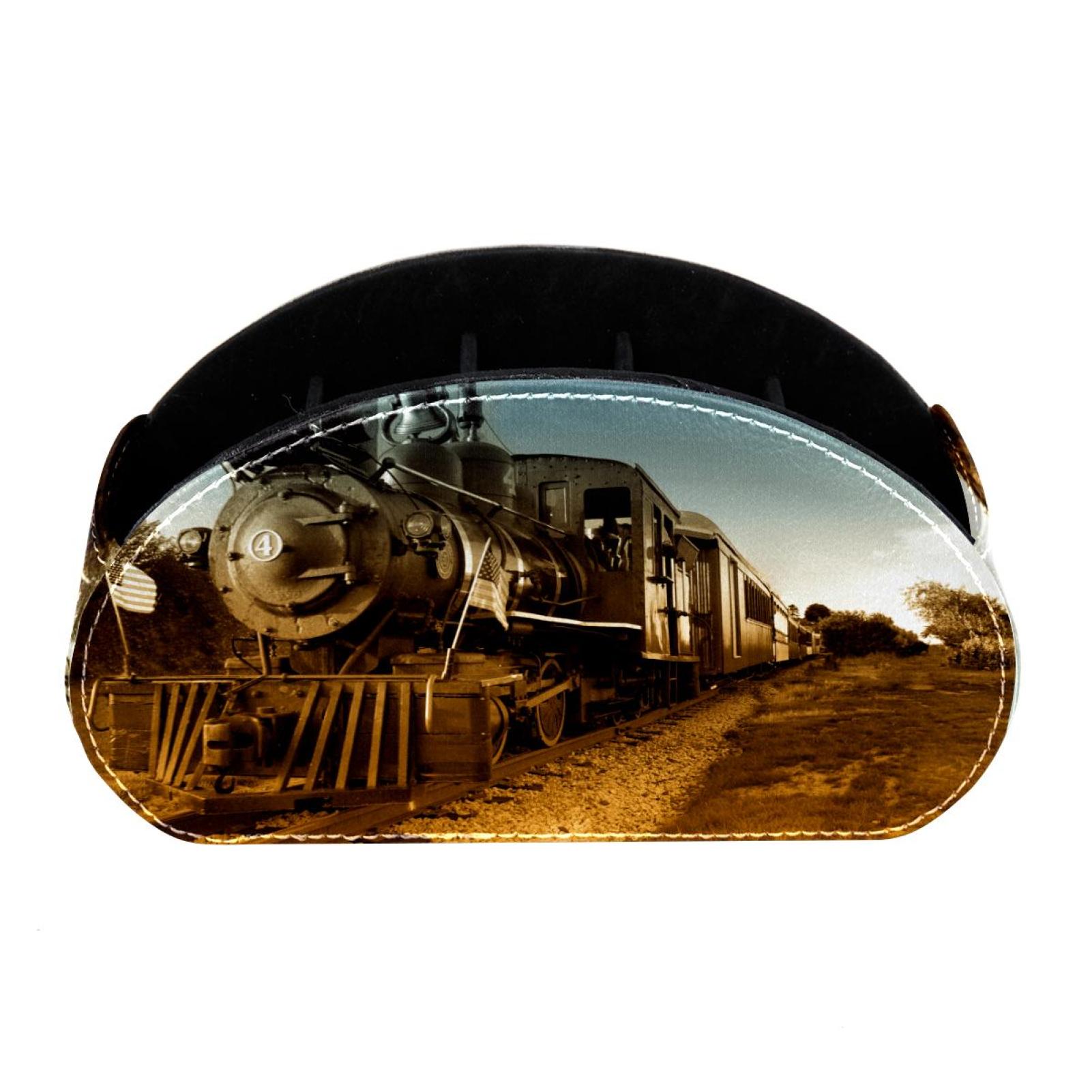 OWNTA Vintage Train Steam Locomotive Pattern PVC Leather Brush Holder ...