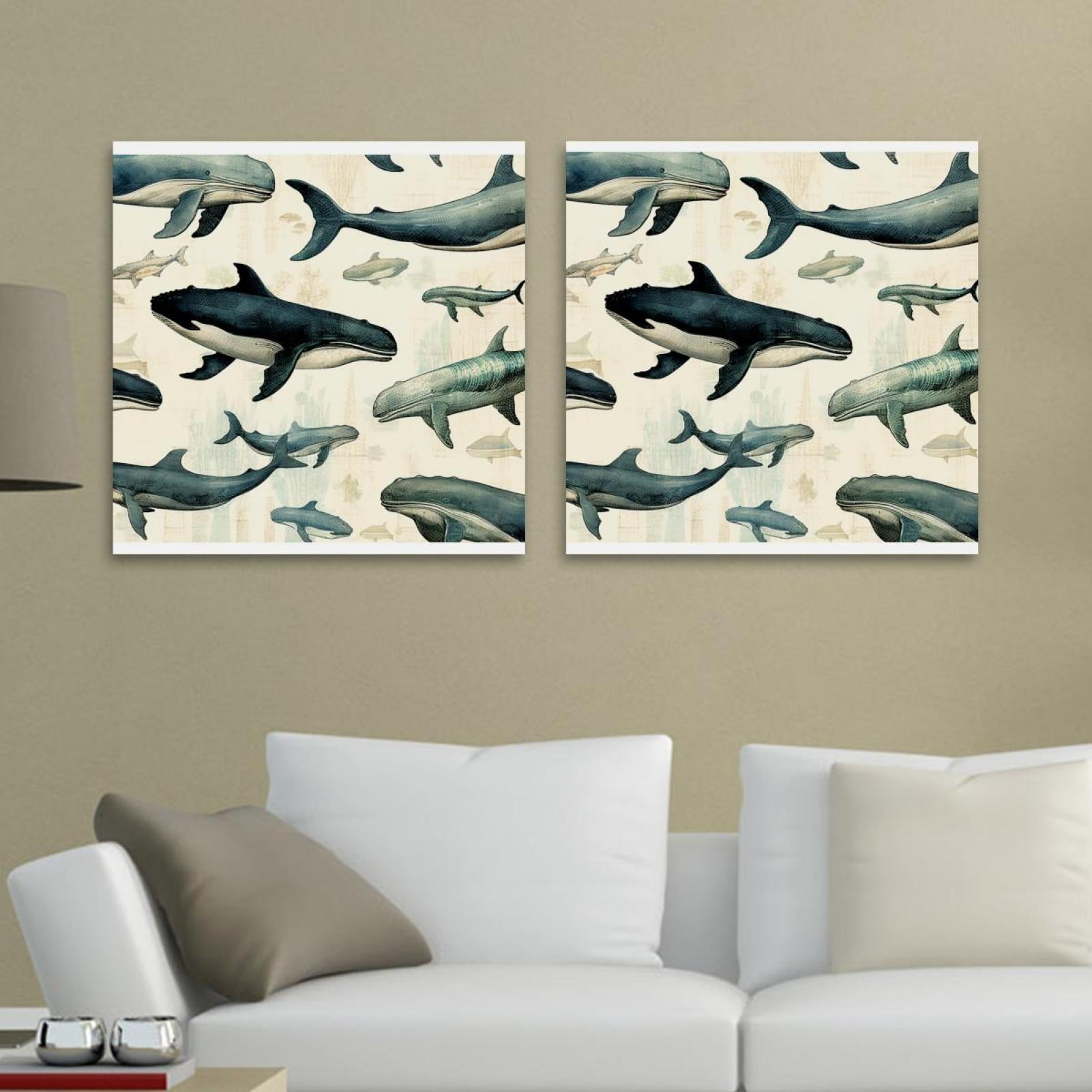 OWNTA Whale Pattern 2PC Canvas Wall Art Paintings for Living Room ...