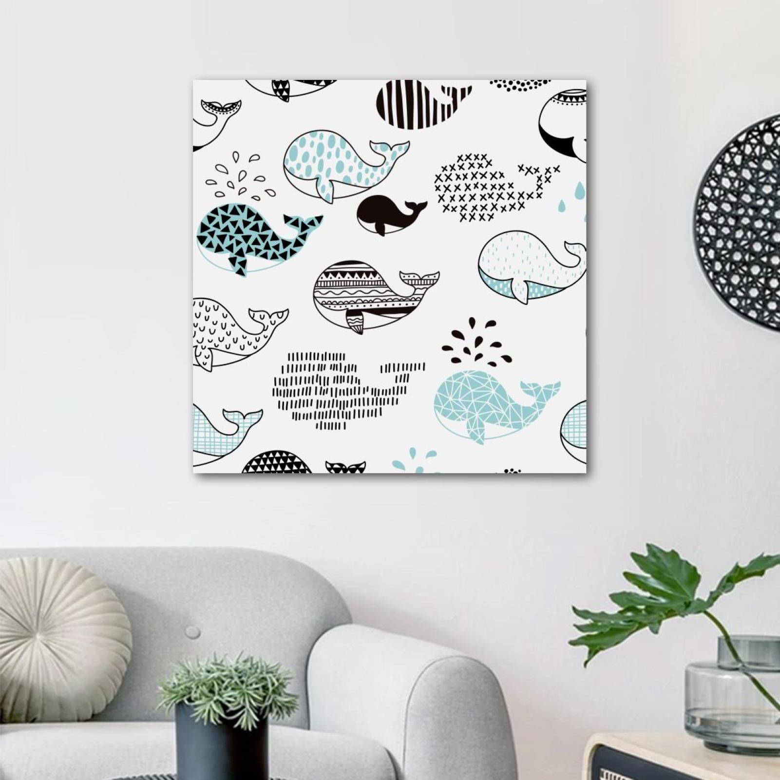 OWNTA Whale White Pattern Canvas Wall Art Paintings for Living Room ...