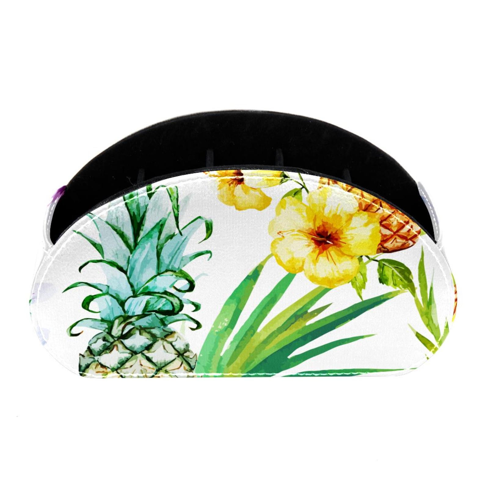 Ownta White Pineapple Tropical Pattern Pvc Leather Brush Holder With