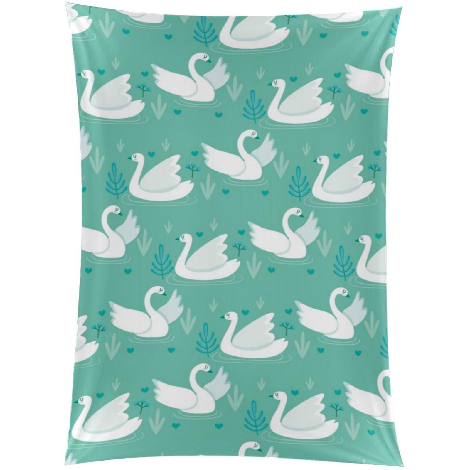 OWNTA White Swan Pattern Playing Green Pool Pattern Stunning Polyester ...