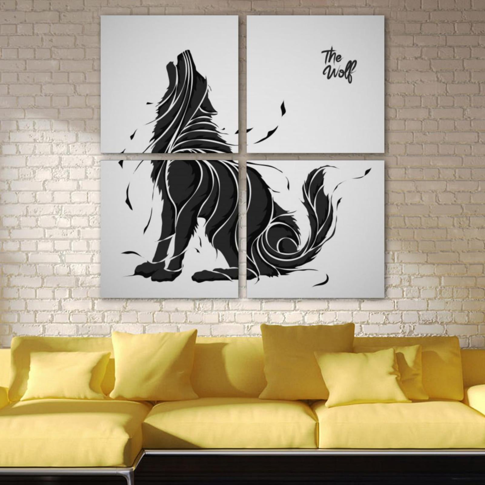 OWNTA Wolf Splash Silhouette Pattern 4PC Frameless Canvas Wall Art ...