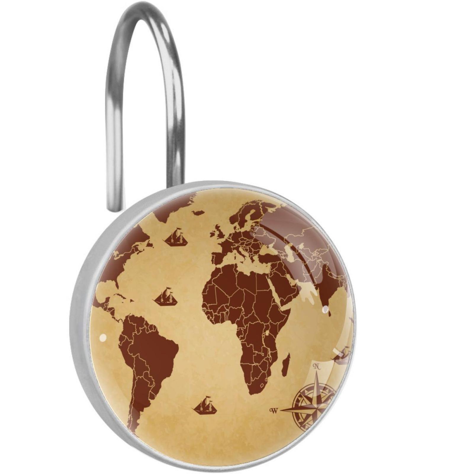 OWNTA World Map Brown Compass Pattern 12-Pack Round Hooks, Stainless ...