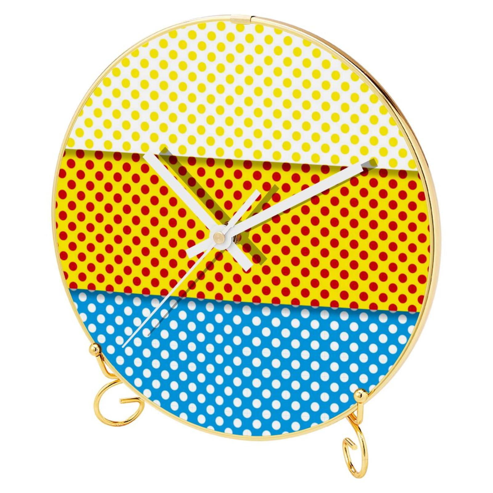 OWNTA Yellow Blue Polka Dot Pattern Round Printed Wall Clocks with ...