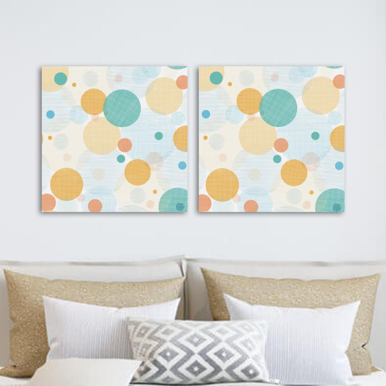 OWNTA Yellow Blue Round Circles Pattern 2PC Canvas Wall Art Paintings ...