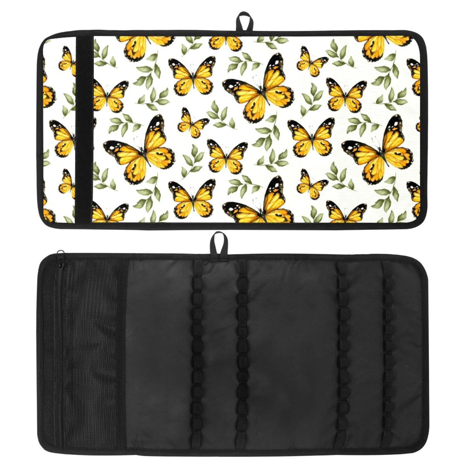Ownta Yellow Butterflies Pattern Polyester Oxford Cloth Pencil Case