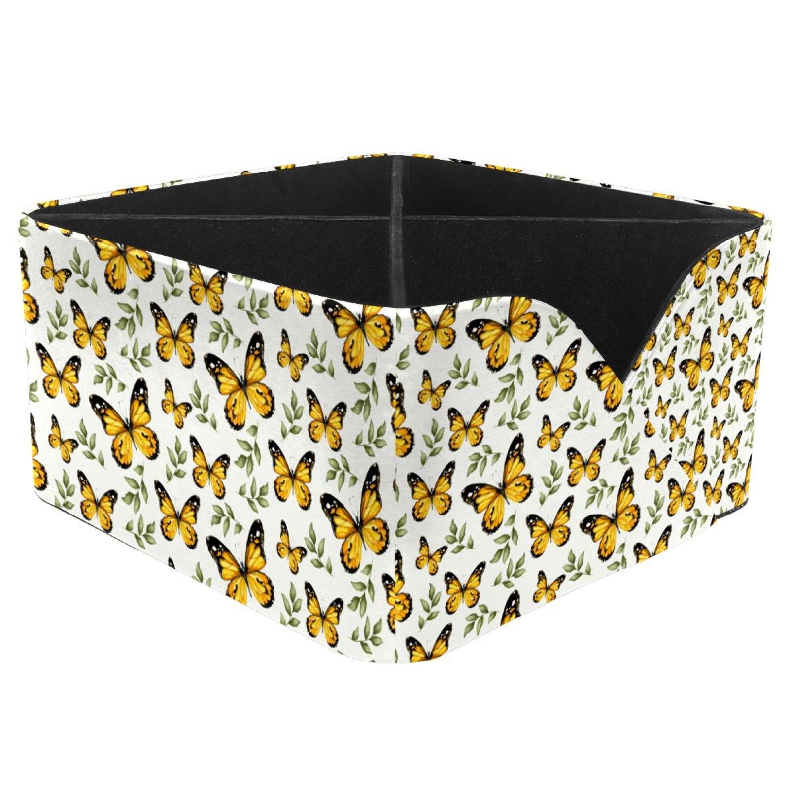Ownta Yellow Butterflies Pattern Square Pencil Storage Case With 4