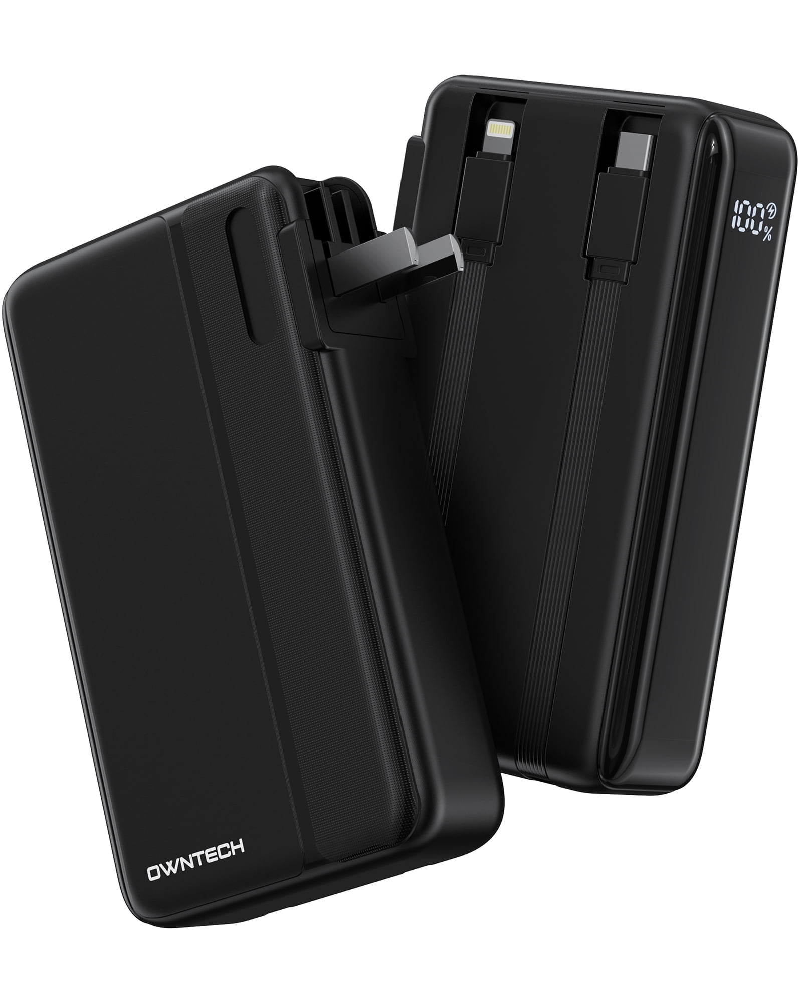 OWNTECH 10000mAh Portable Charger with Built-in Cable & AC Wall Plug, 4 ...