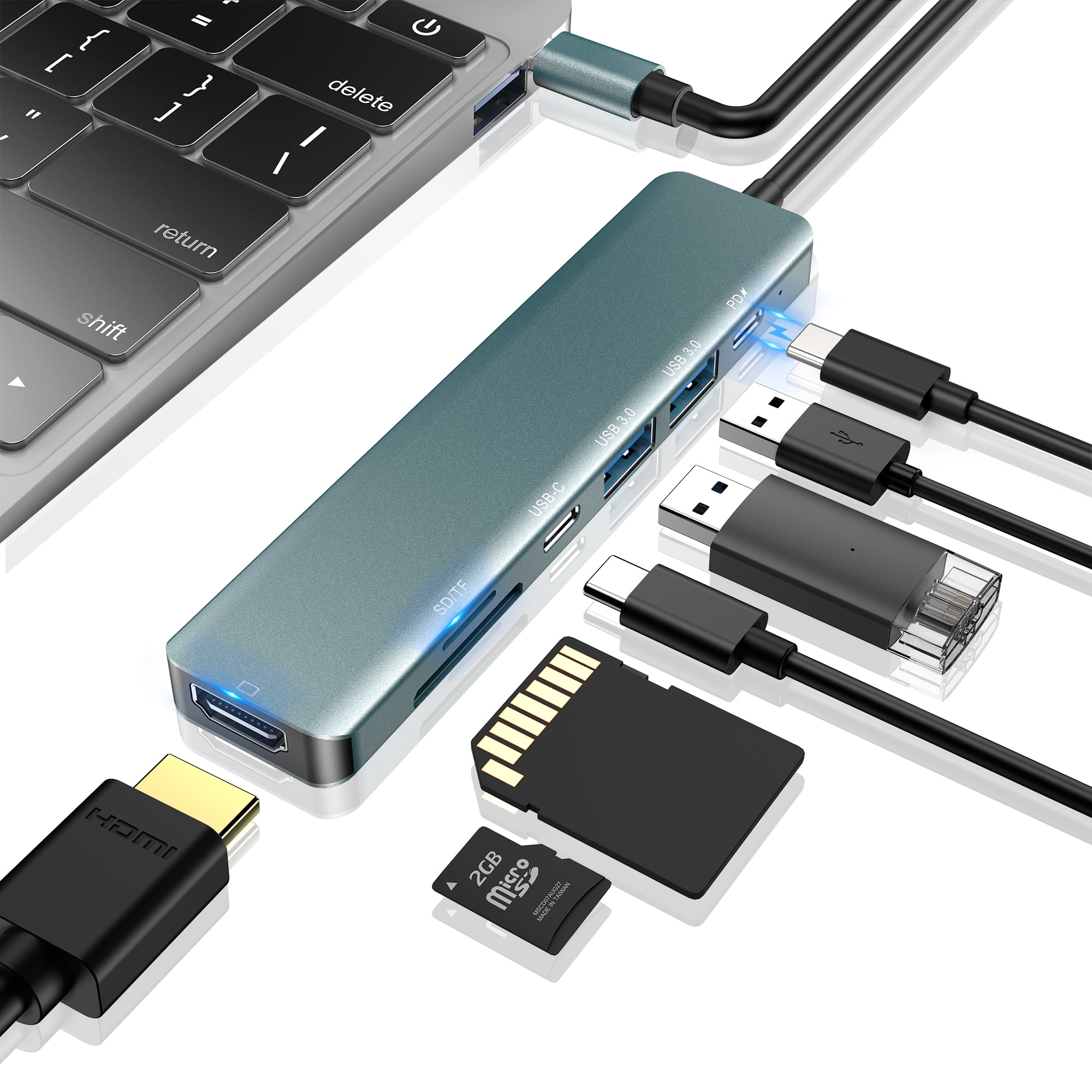 OWNTECH USB C Hub 7-in-1 Laptop Docking Station, HDMI 4K, 100W PD, USB ...