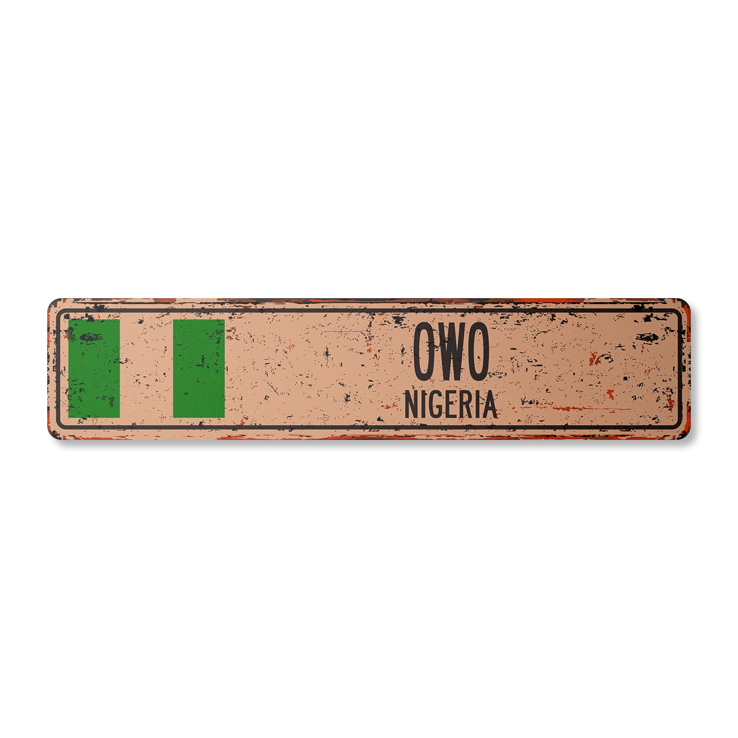 OWO NIGERIA Vintage Plastic Street Sign Nigerian flag city country road ...