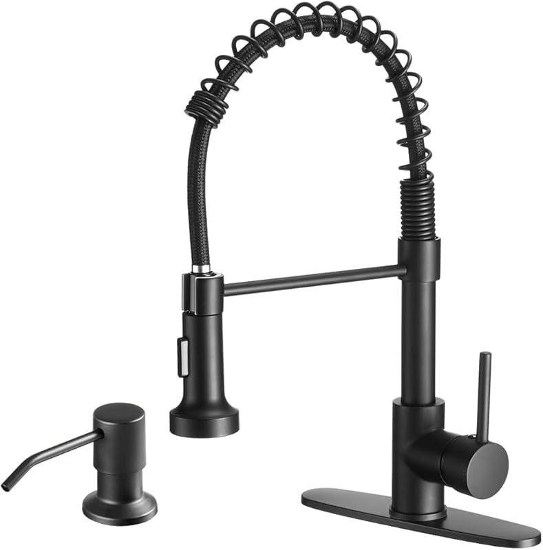 OWOFAN Black Kitchen Faucet with Pull Down Sprayer Stainless Steel ...