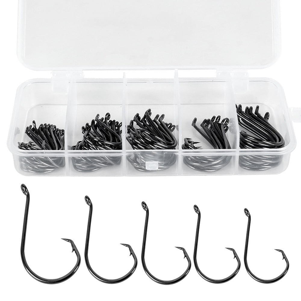 OWSOO 75pcsbox Offset Circle Hooks Assortment High Carbon Steel Fishing ...