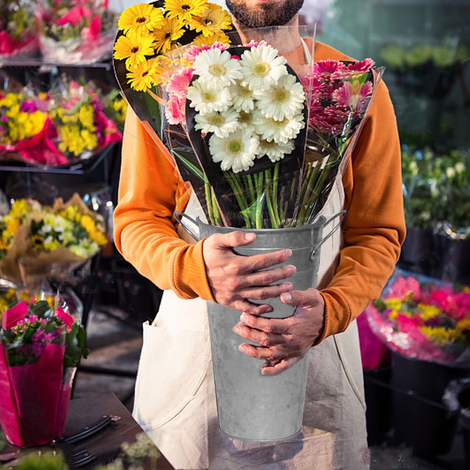 OWUEUSHEY 2 Pack Farmhouse Flower Vases 15inch Galvanized Vase ...