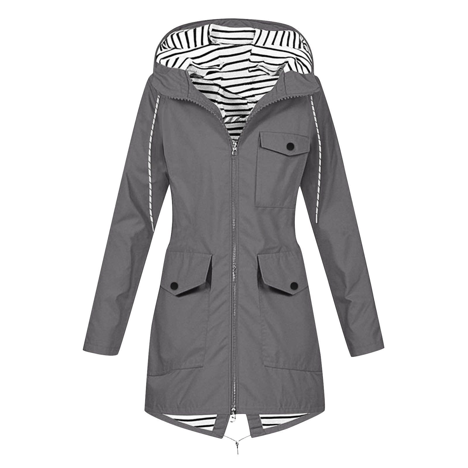 OWUUcdse Rain Jackets for Women, Casual Full Zip Waterproof Long Sleeve ...