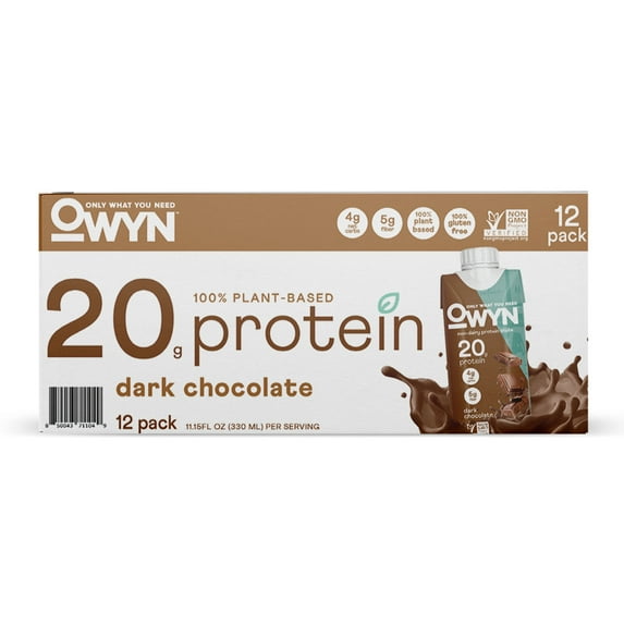 OWYN Plant-Based 20g Protein Shake, Dark Chocolate, 11.15 oz, 12 Count - Walmart.com