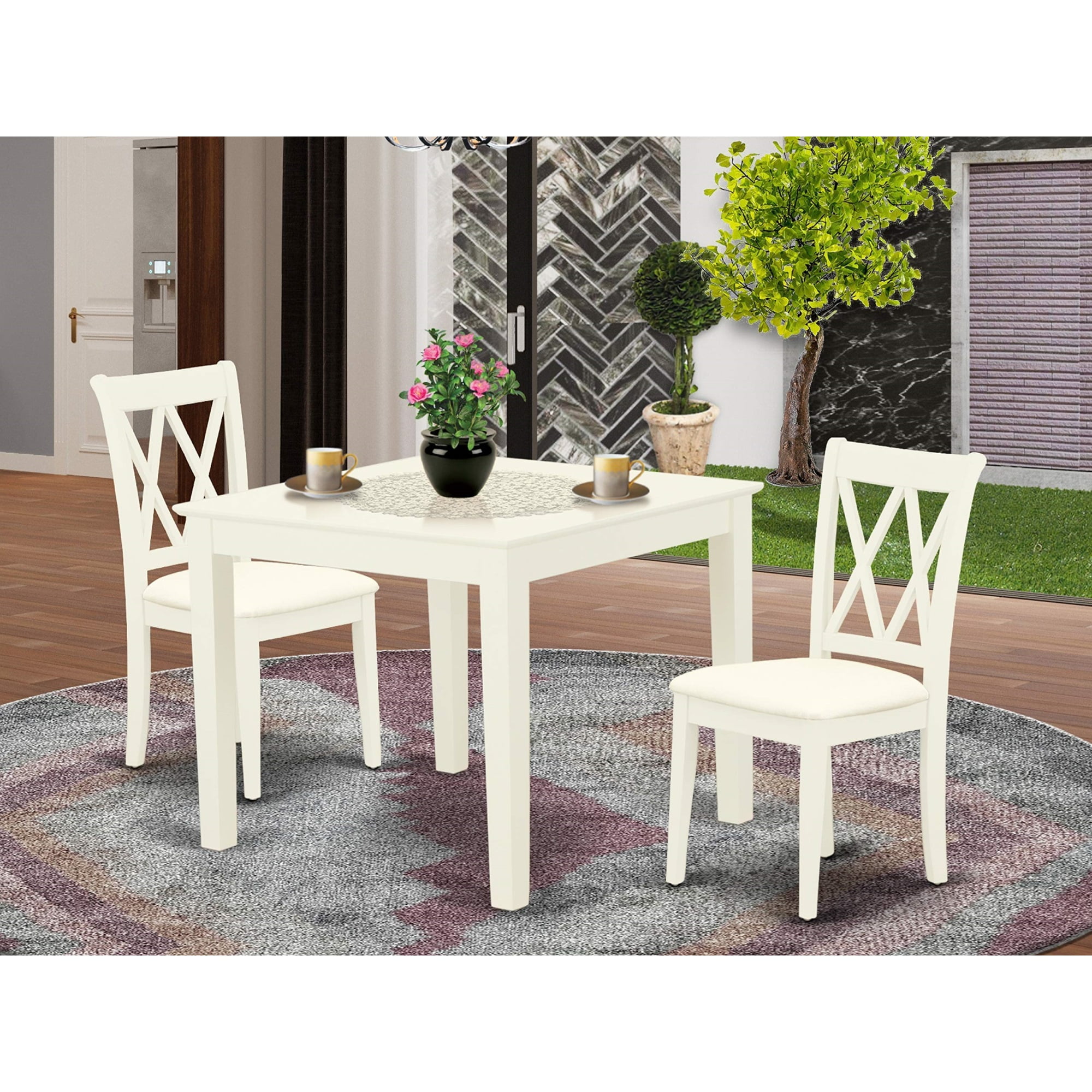 OXCL3-LWH-C 3Pc Dining Set: Square Table & 2 Double X Back Chairs ...