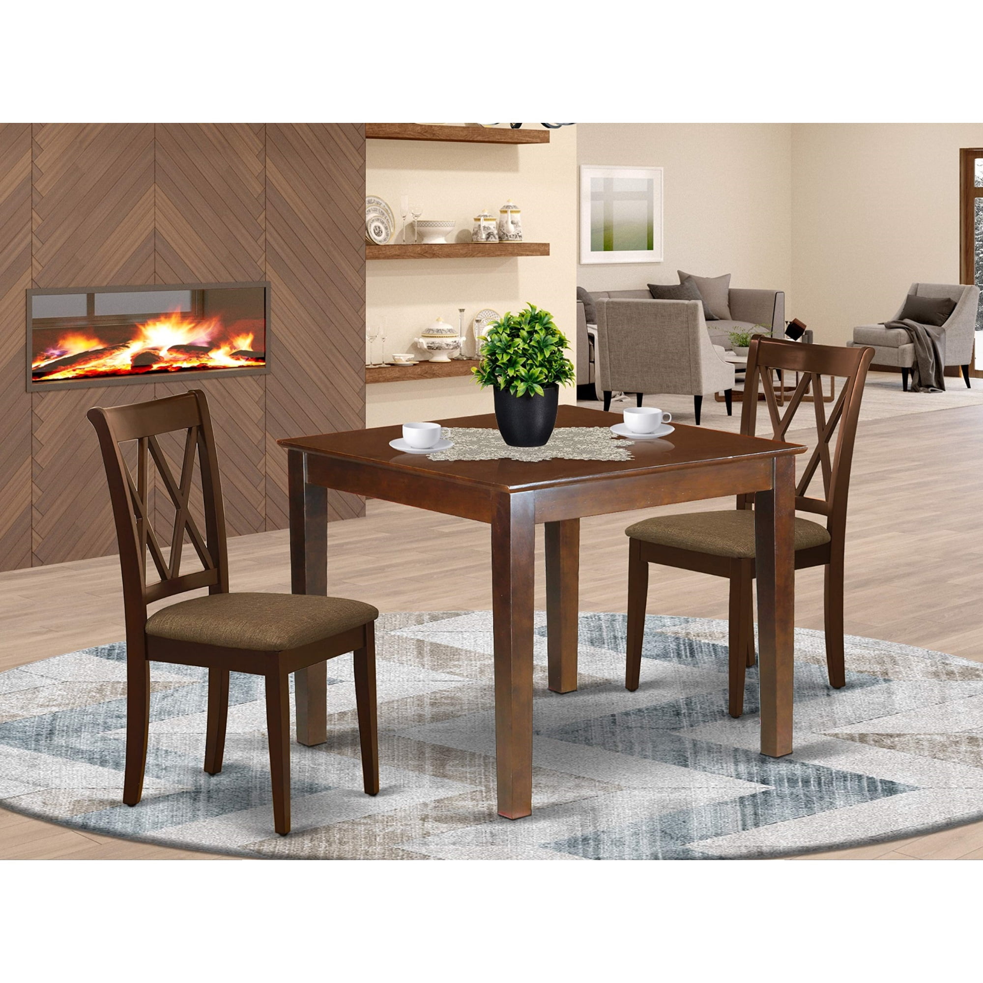 OXCL3-MAH-C 3Pc Dining Set: Square Table & 2 Double X Back Chairs ...