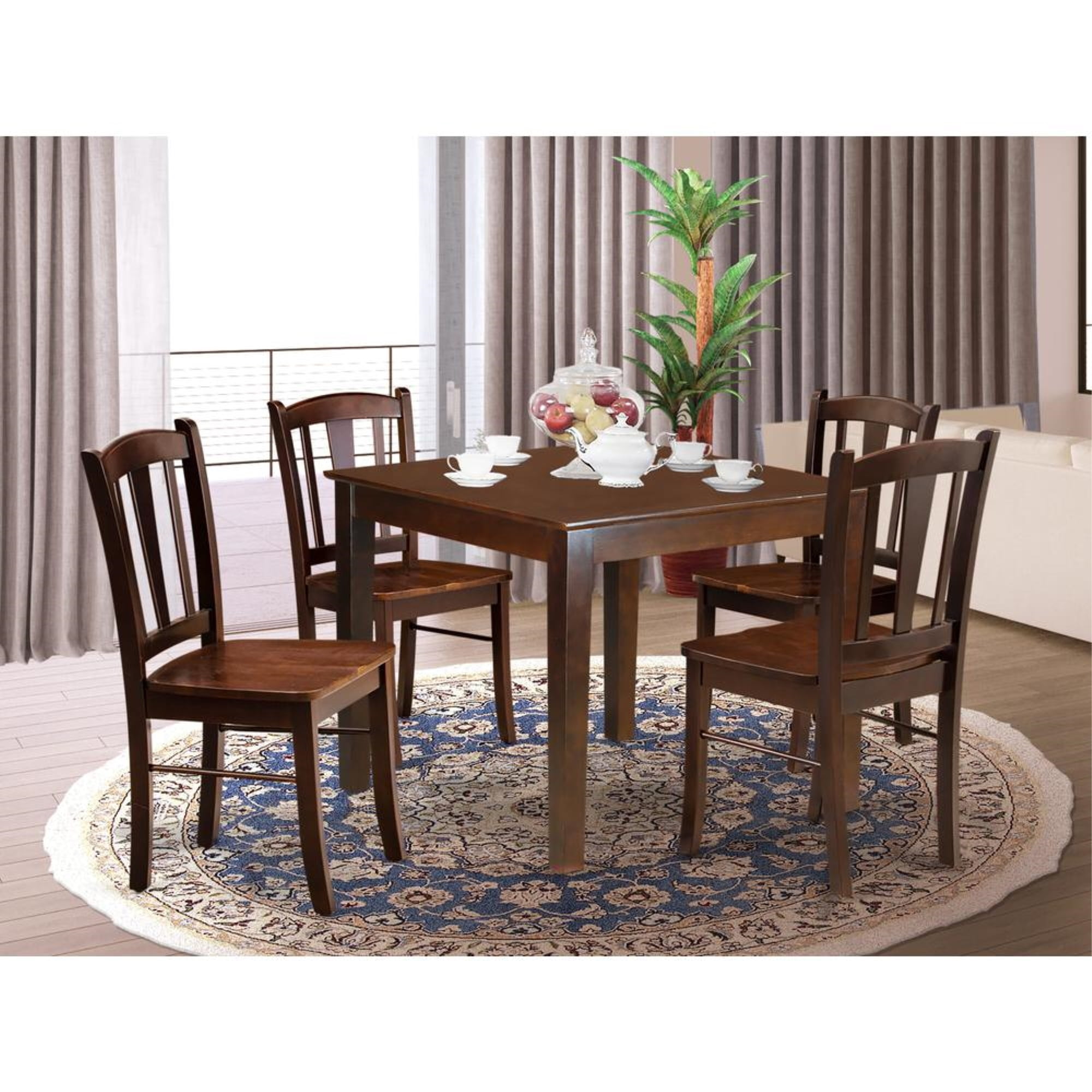 OXDL5-MAH-W - 5-Pc Dining Room Table Set- 4 Dining Chair and Dining ...