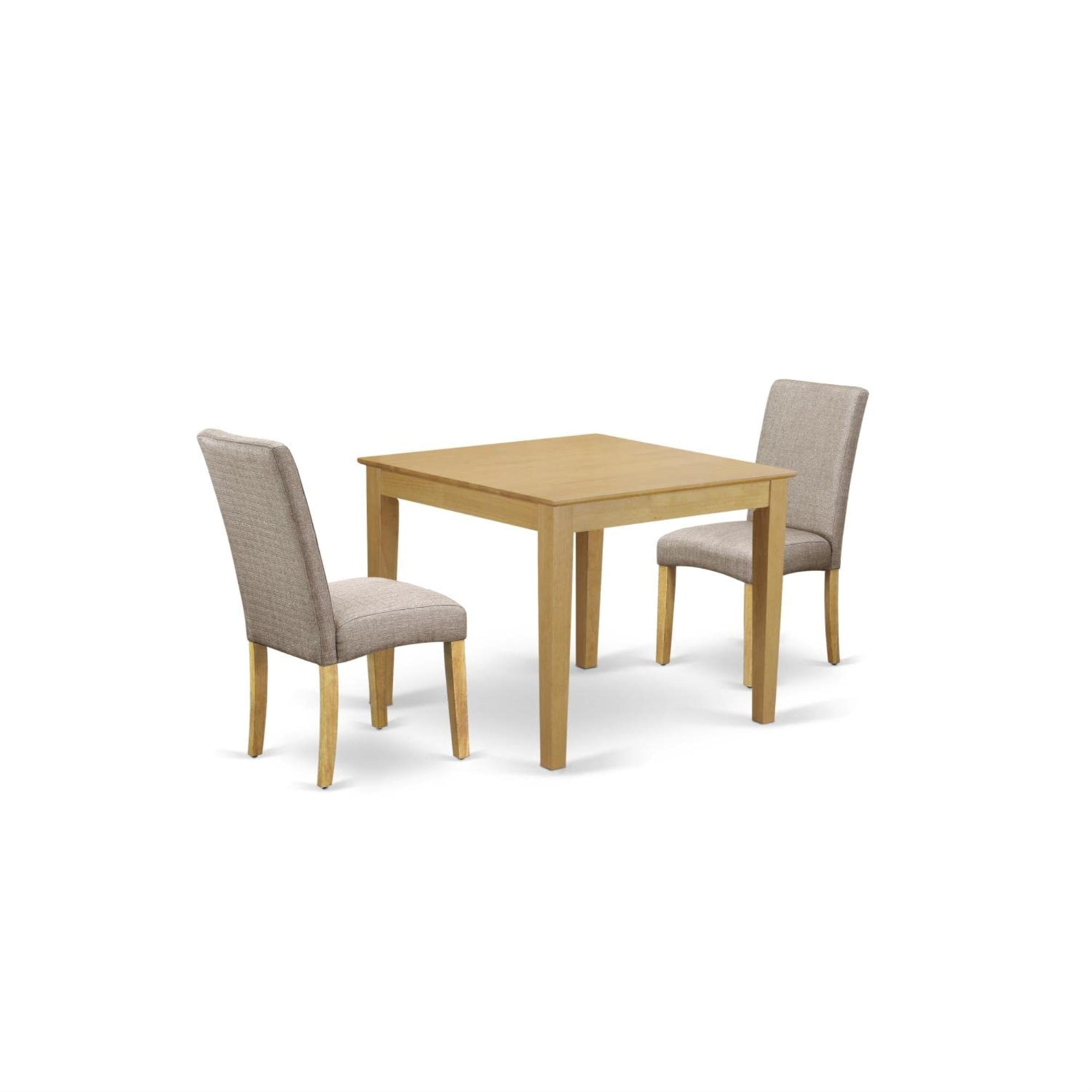 OXDR3-OAK-16 3Pc Square 36" Table And 2 Parson Chair With Oak Finish ...