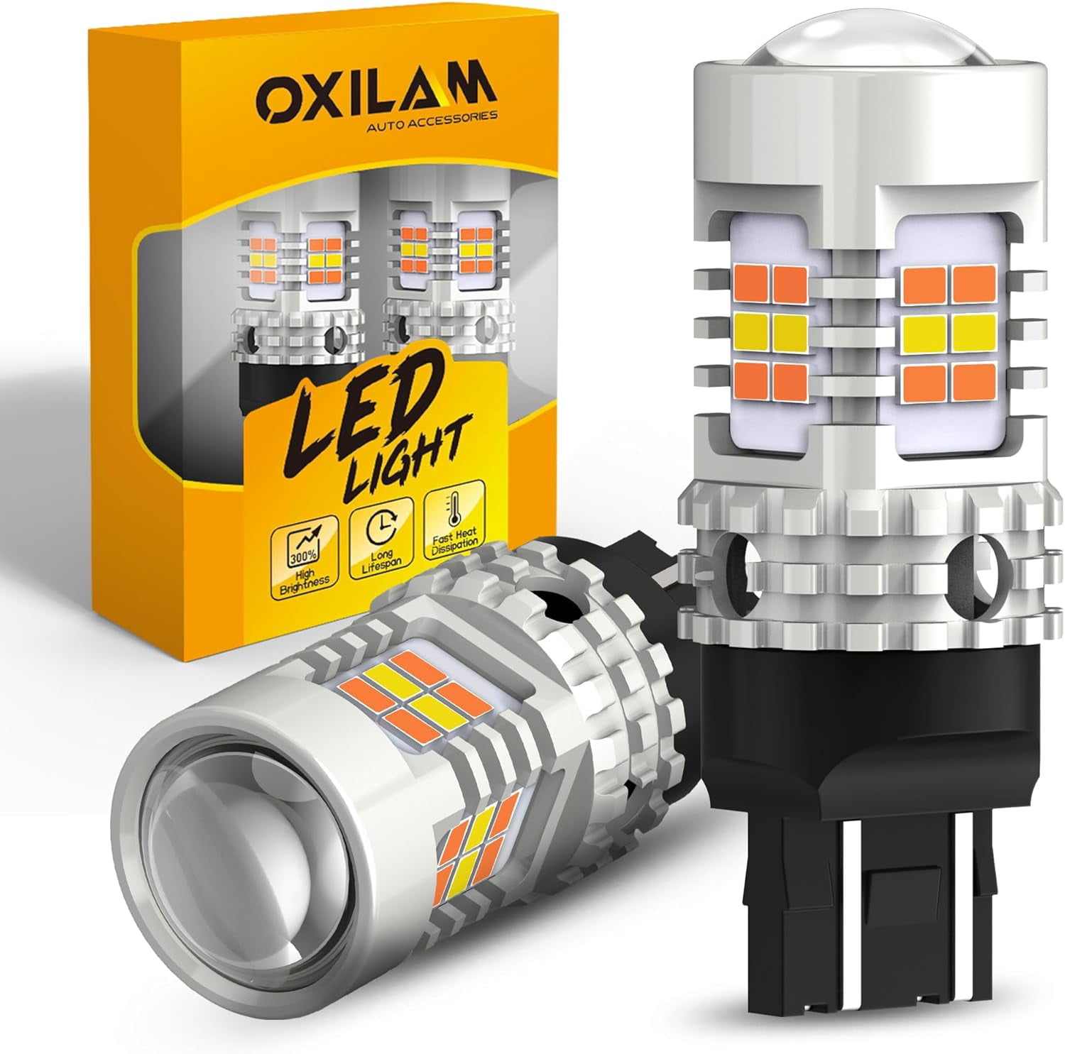 OXILAM Upgraded 7443 Switchback LED Bulbs 7440 Dual Color Amber/White ...