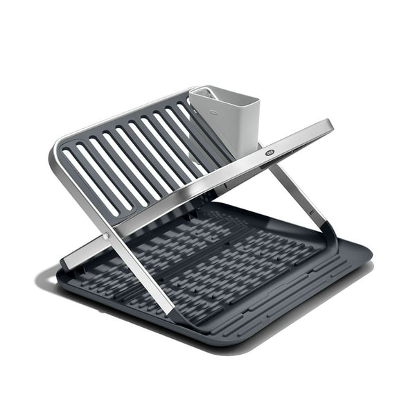 OXO Good Grips Aluminum Fold Flat Dish Drying Rack, 2-Tier, with ...