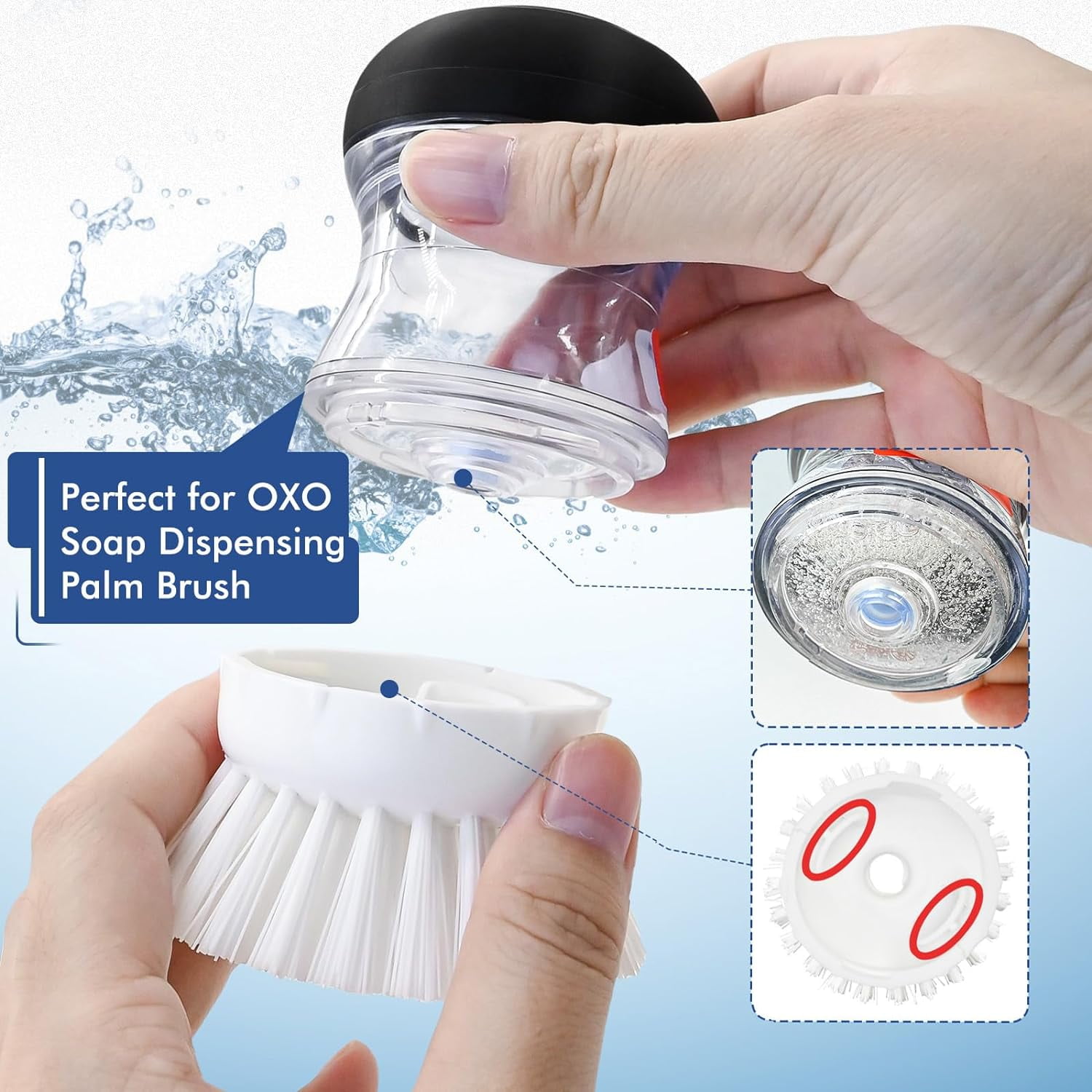 OXO Good Grips Palm Brush Refills - 4 Pack Cleaning Replacement Brush Compatible with Soap ...