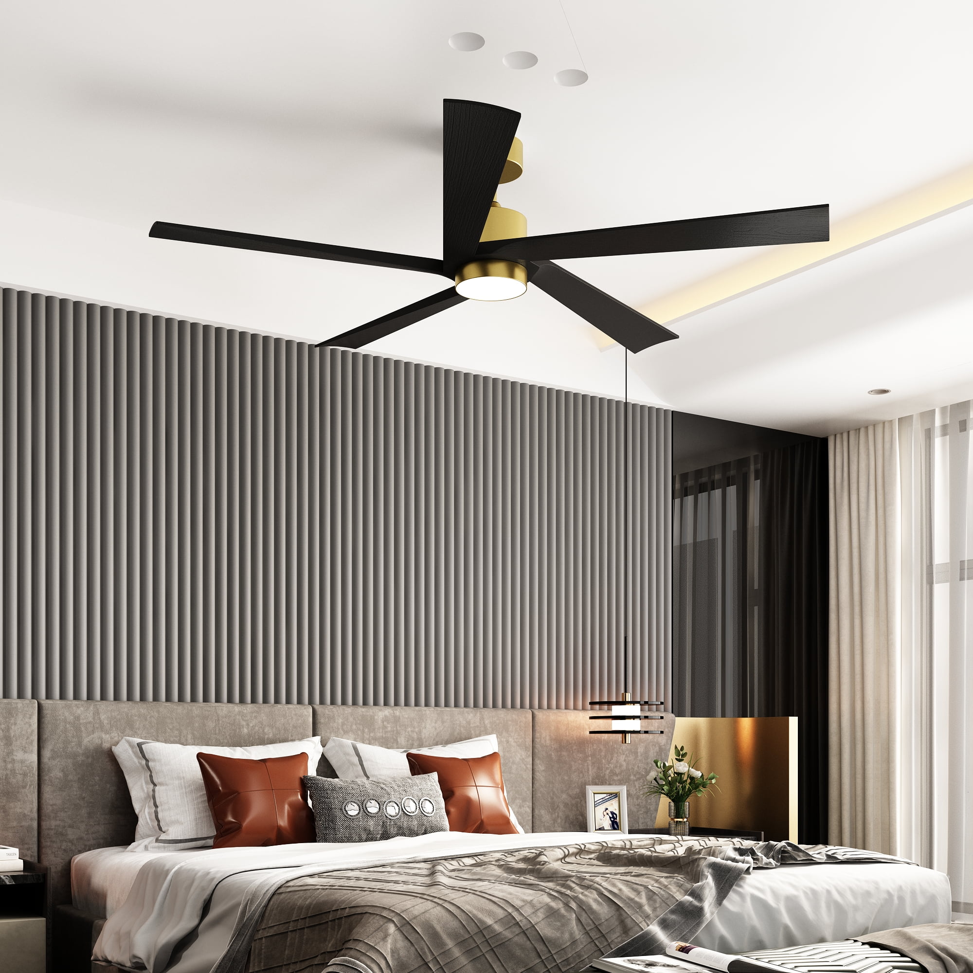 OXYLIFE 64″ Ceiling Fan with LED Light & Remote: 5 Blades, 6 Speeds, 3 ...