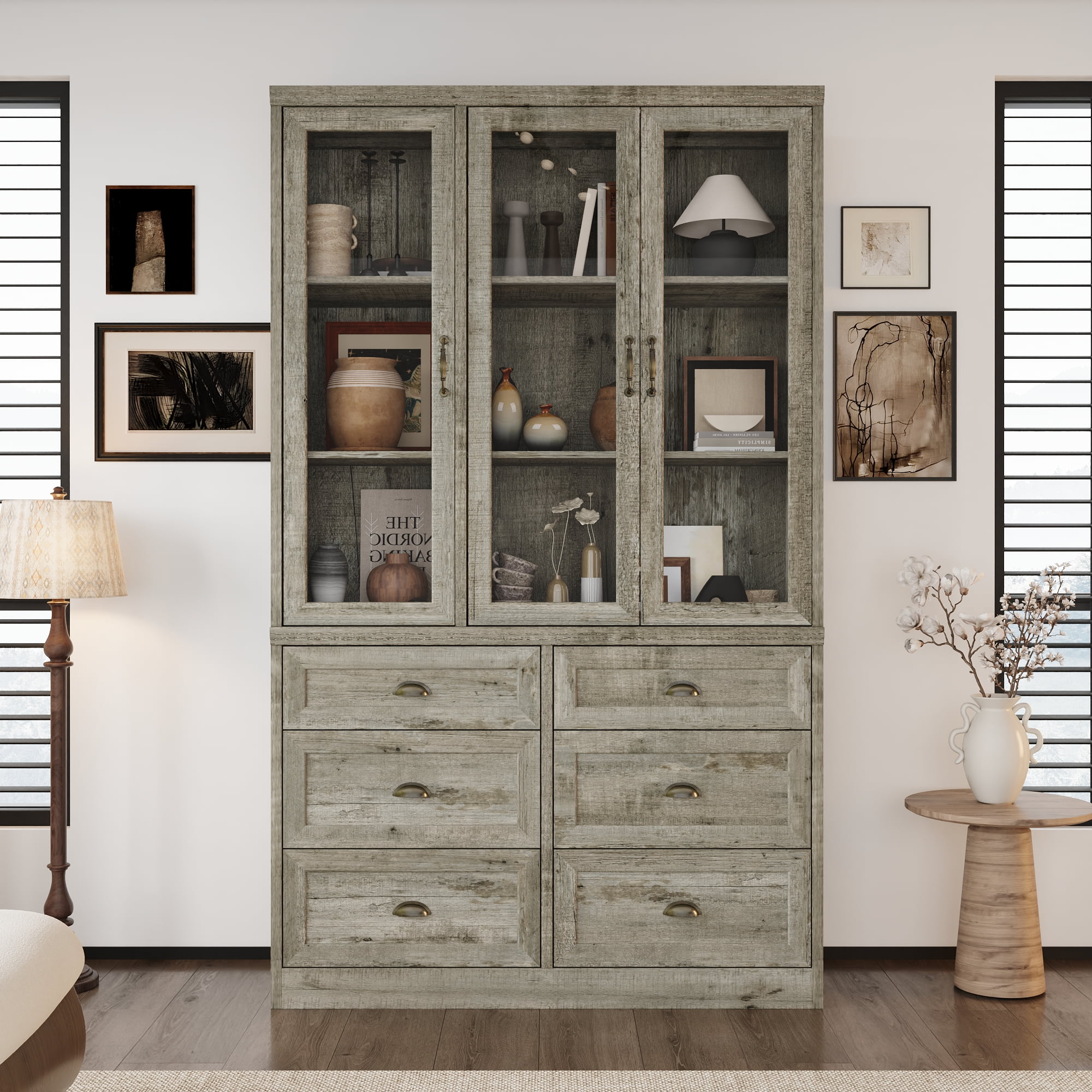 OXYLIFE 78.7" Tall Bookshelf with 6 Drawers, Rustic Vintage Bookcase ...