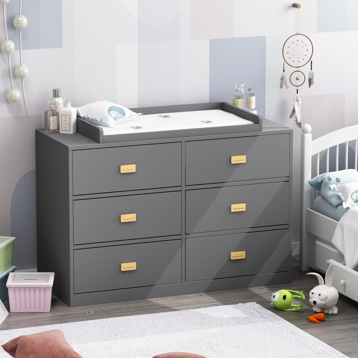 OxyLife Baby Nursery Station Changing Table, 6 Drawer Dresser Storage ...