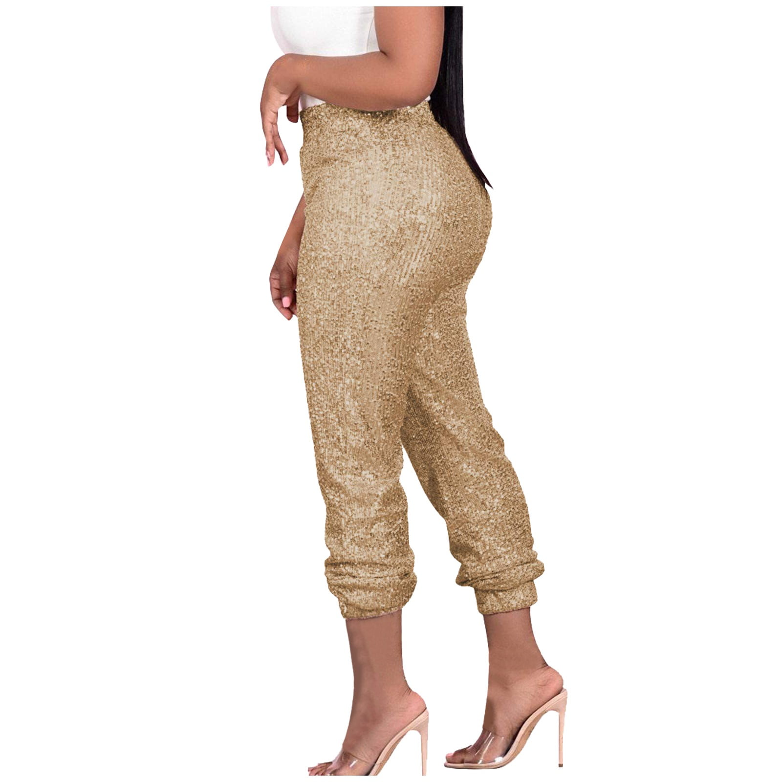 iOPQO Leggings For Women Women Elastic Waist High Waisted Sequin Cloth ...