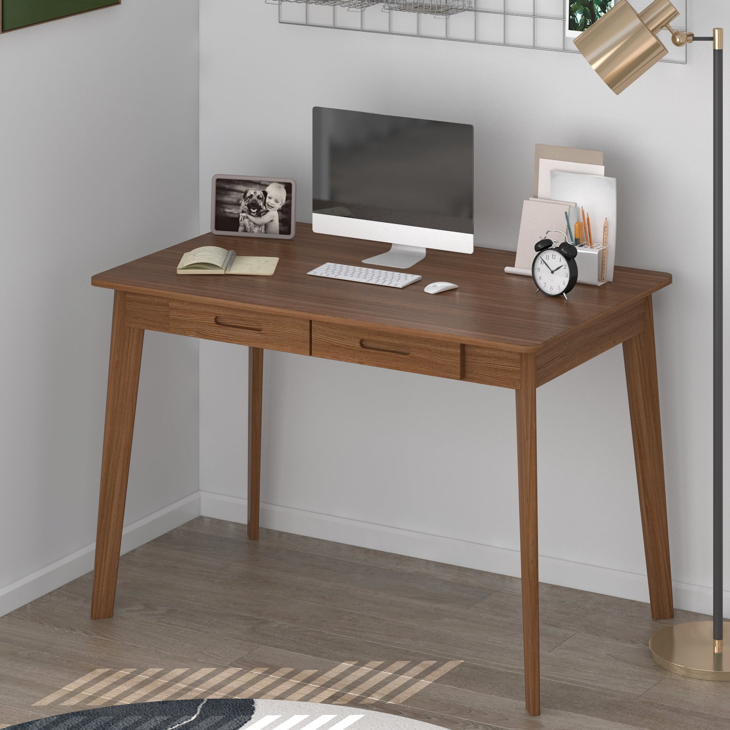 OXYLIFE Computer Writing Desk with 2 Drawers, Laptop Table Study Desk ...