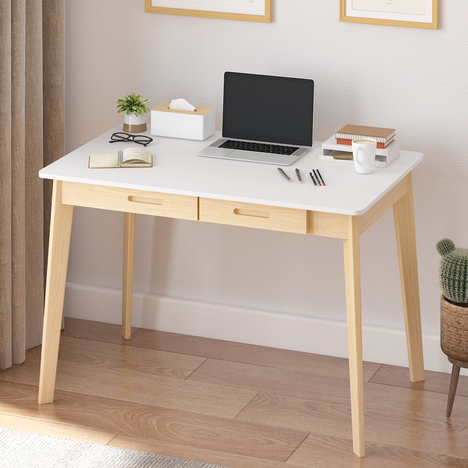 OXYLIFE Computer Writing Desk with 2 Drawers, Laptop Table Study Desk ...