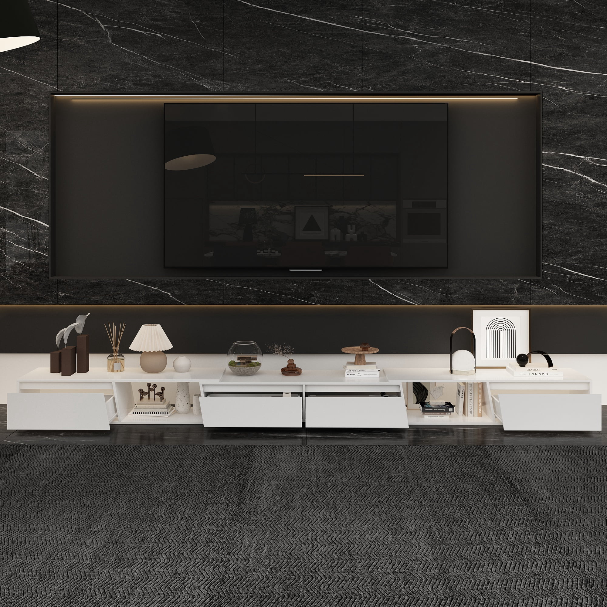 OXYLIFE Expandable TV Stand Entertainment Center with 4 Drawers ...