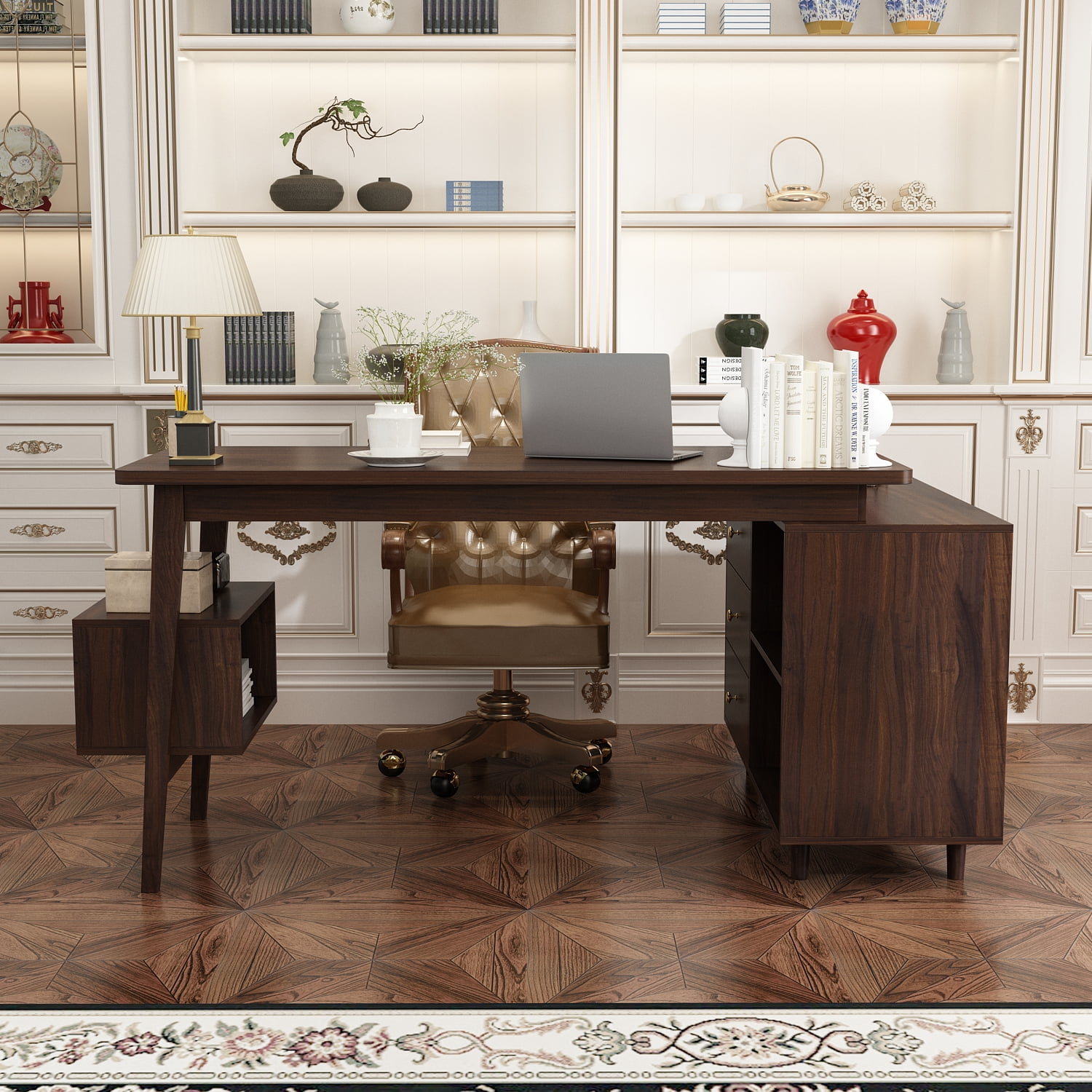 OXYLIFE L-Shaped Writing Desk with 39 Inch File Cabinet Set, Large ...
