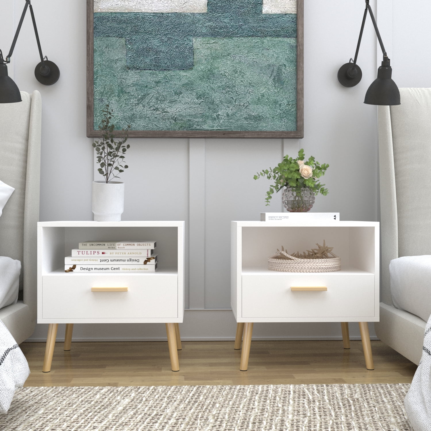 OXYLIFE Modern Nightstand Bedside Table, End Side Table with Drawer and ...