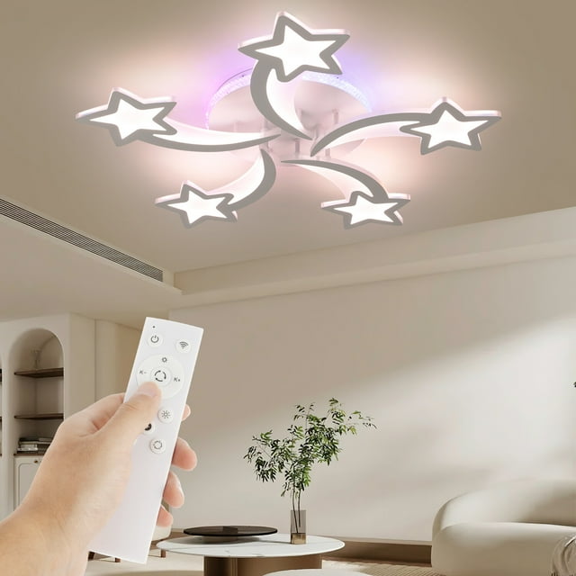 OYAJIA Ceiling Light, Dimmable LED Star Shape Ceiling Light Fixture with Remote Control, Modern ...