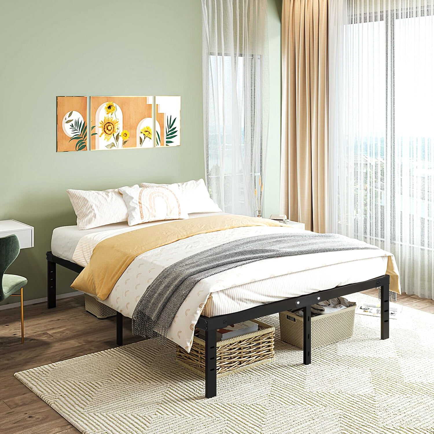 OYAJIA Metal Bed Frame-Simple and Atmospheric Platform, Storage Space ...