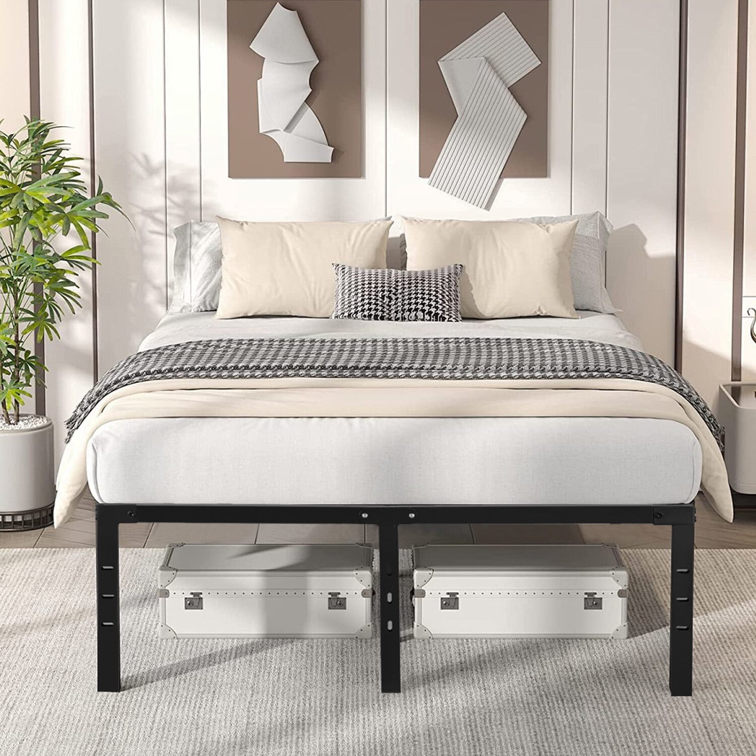 OYAJIA Queen Size Bed Frame with Headboard No Box Spring Needed Queen ...