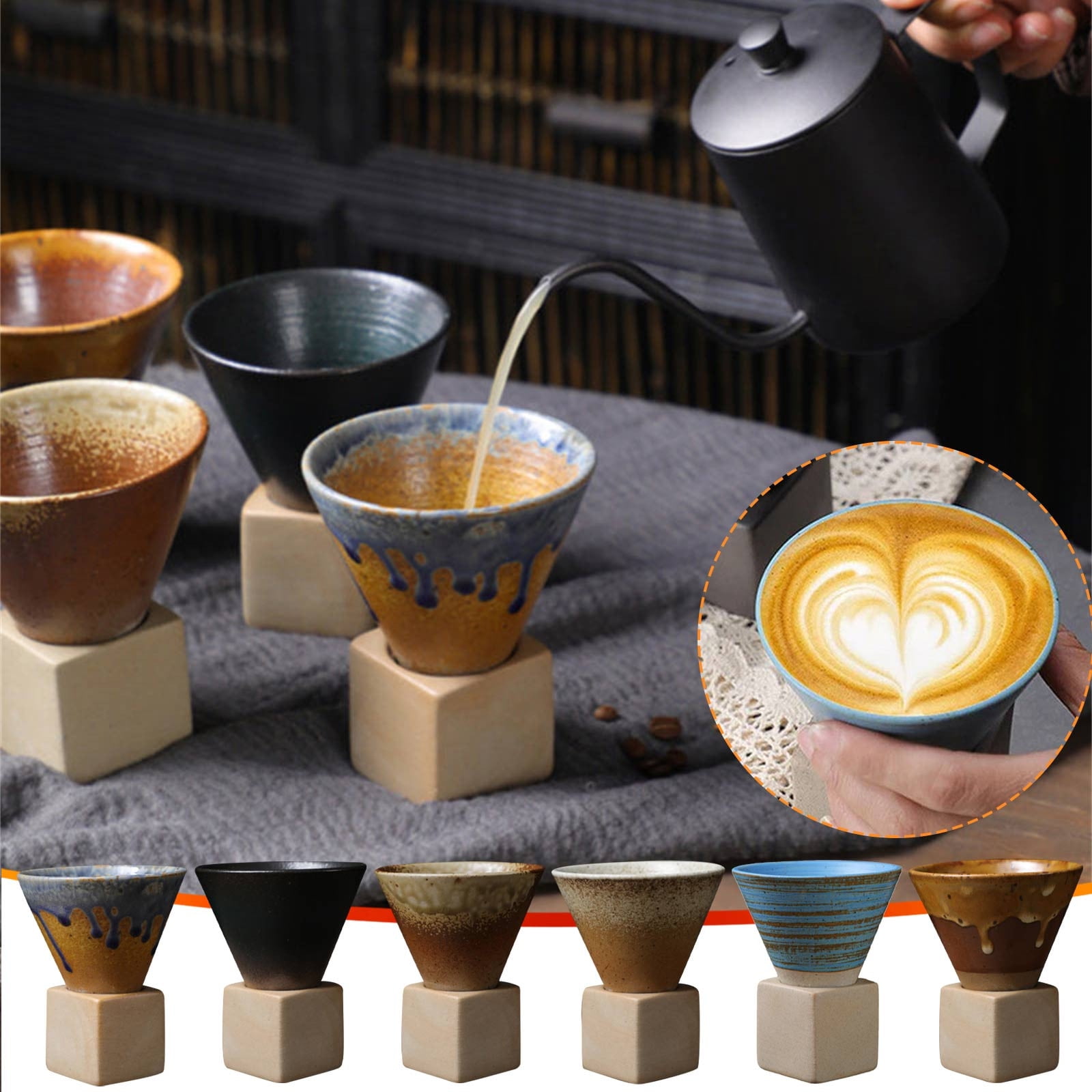 OYAMBE Coarse Pottery Coffee Mug with Base 200ml Creative Triangular ...